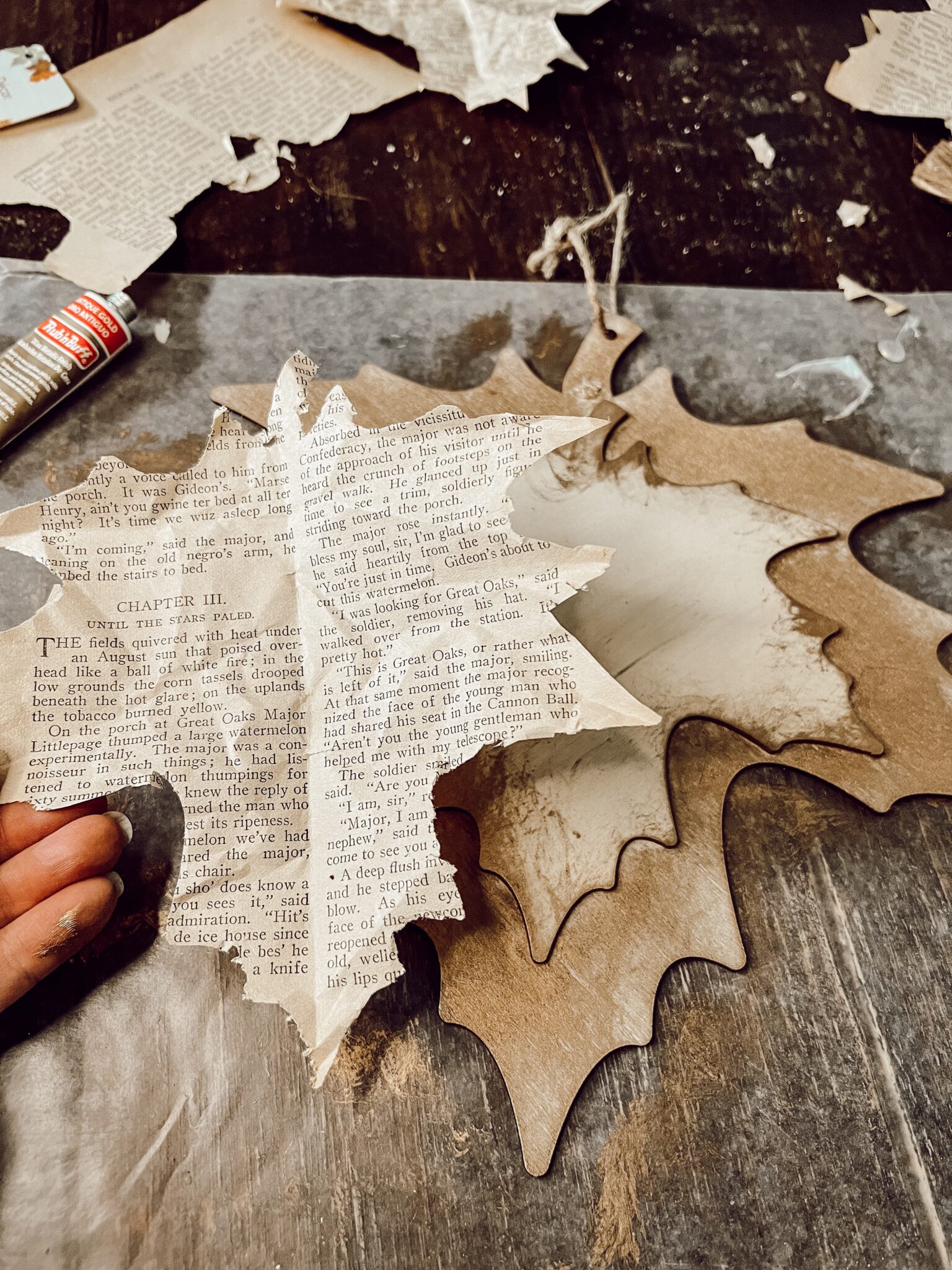 DIY Old Book Leaf Craft with Dollar Tree Woodcrafts for Fall Decor