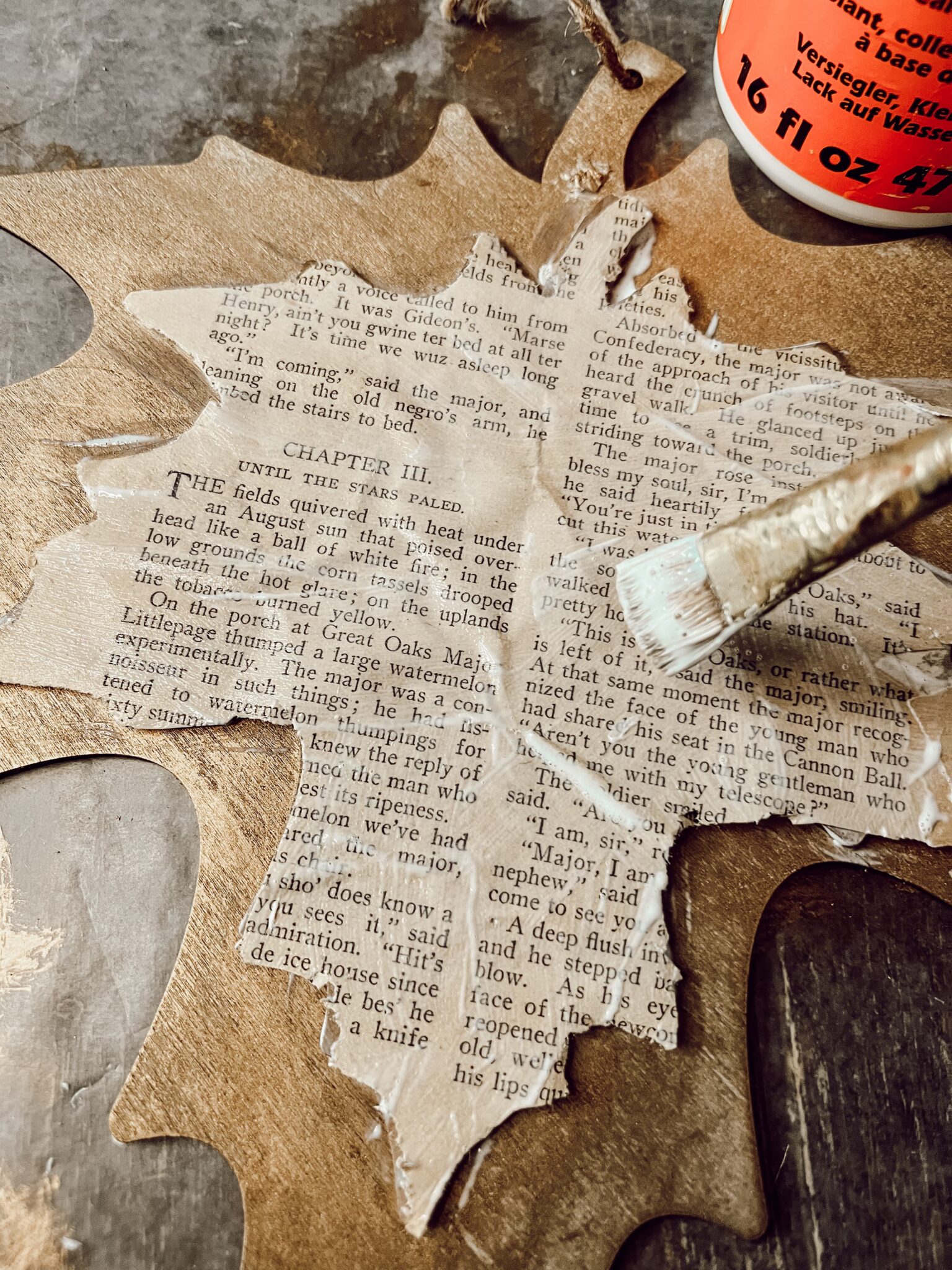 DIY Old Book Leaf Craft with Dollar Tree Woodcrafts for Fall Decor