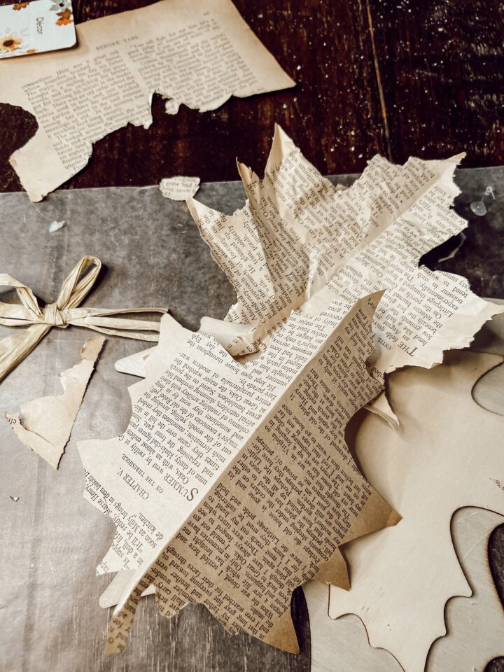 DIY Old Book Leaf Craft with Dollar Tree Woodcrafts for Fall Decor