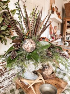 Create A Rustic-Chic Greenery and Pheasant Feather Centerpiece