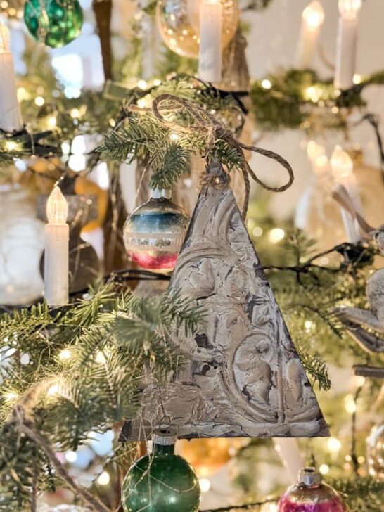 Turn Dollar Tree Tiles Into Vintage Metal Christmas Ornaments